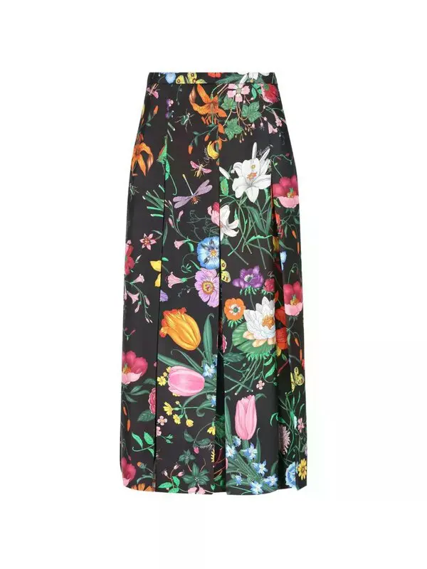 Gucci Printed Silk Twill Pleated Midi Skirt