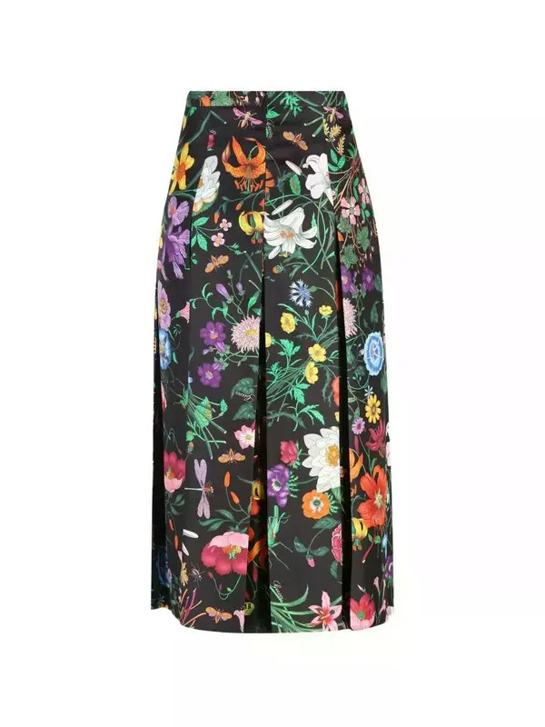 Gucci Printed Silk Twill Pleated Midi Skirt