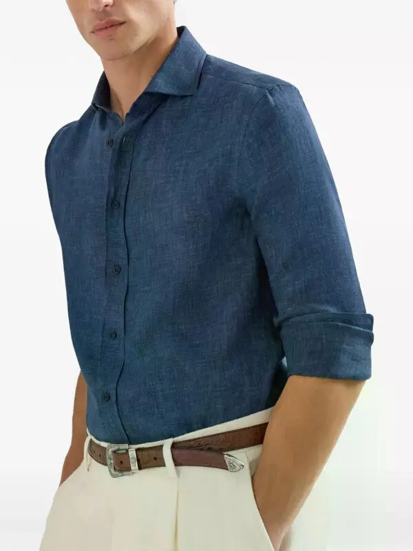 Brunello Cucinelli Délavé Linen Easy Fit Shirt With Spread Collar - Blue
