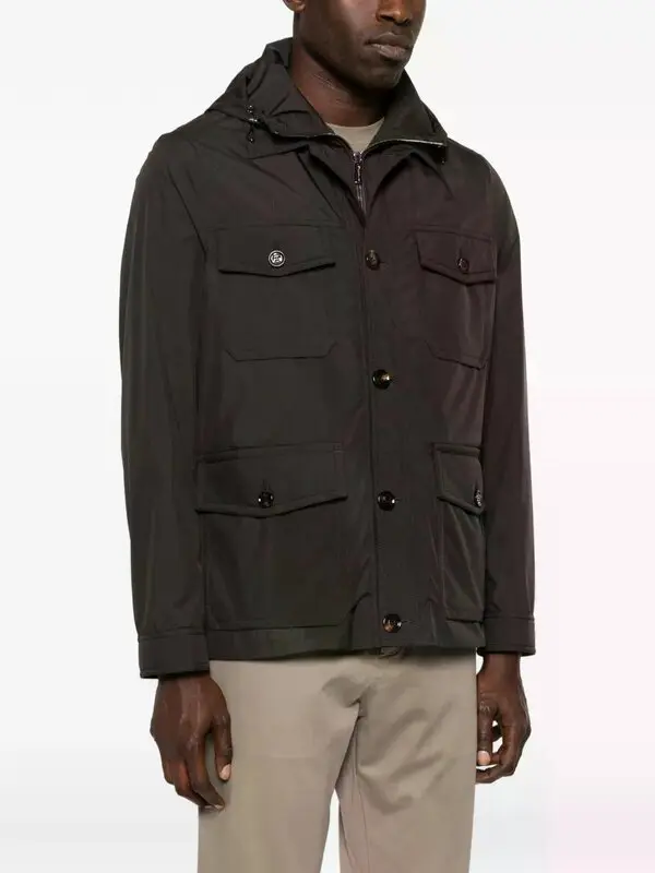 MOORER Button Hooded Jacket - Brown