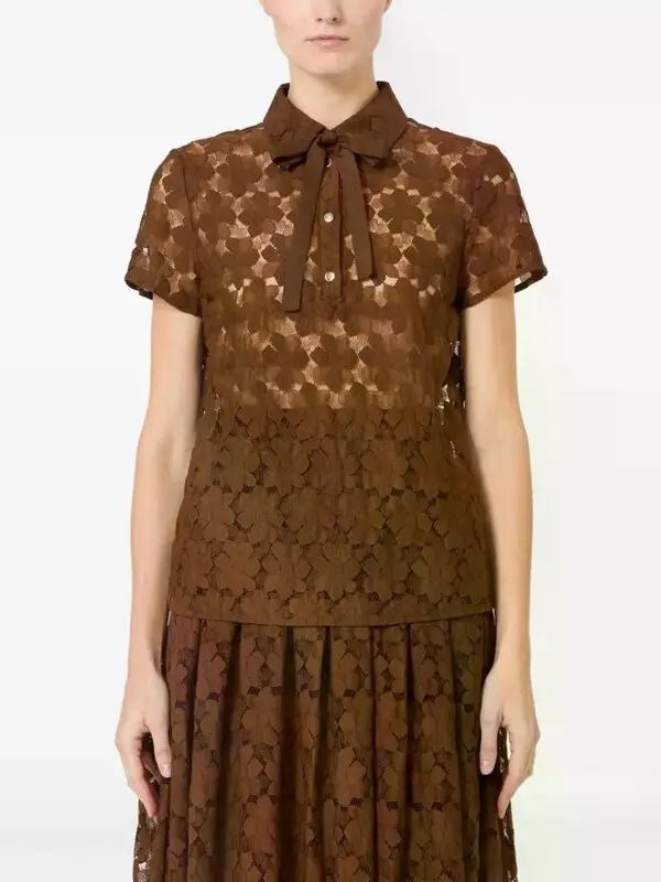Max Mara Floral-lace Tie-neck Top