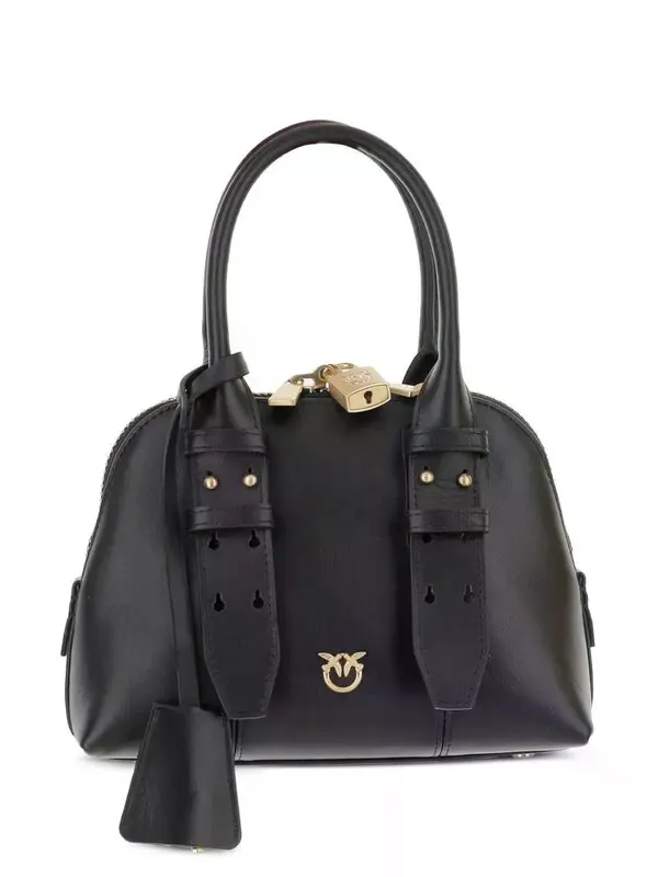 Pinko Mini Leather Tote Bag With Love Birds Logo And Padlock - Black