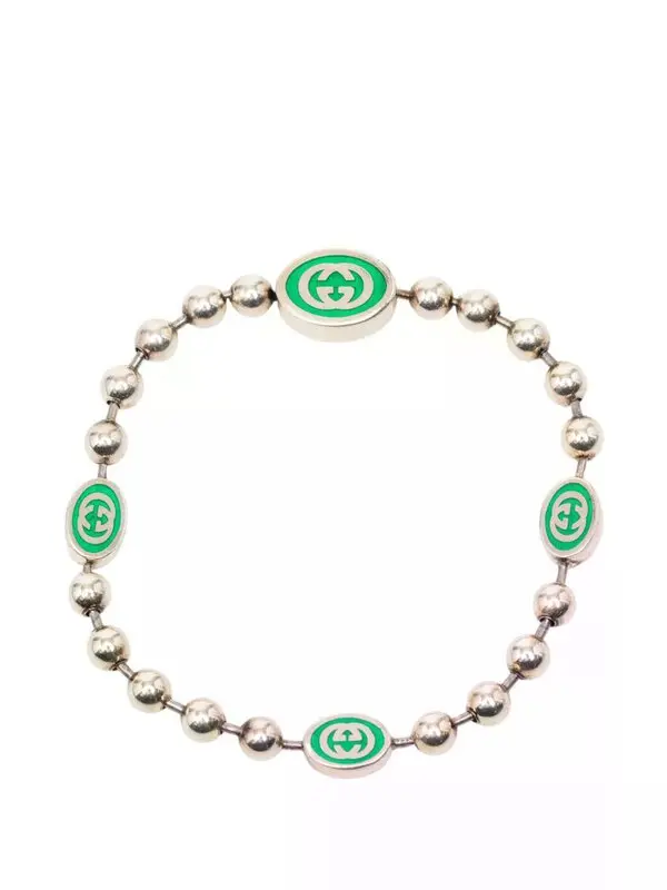 Gucci 2000-2015 Sterling Silver Interlocking G Enamel Ball Chain Bracelet
