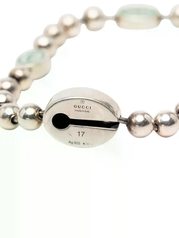 Gucci 2000-2015 Sterling Silver Interlocking G Enamel Ball Chain Bracelet