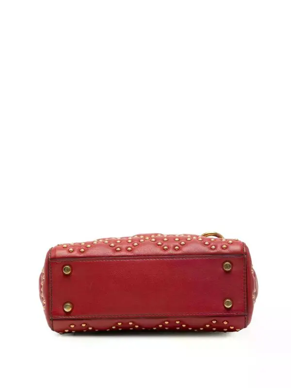 Dior 2017 Mini Lambskin Cannage Studded Lady Satchel - Red