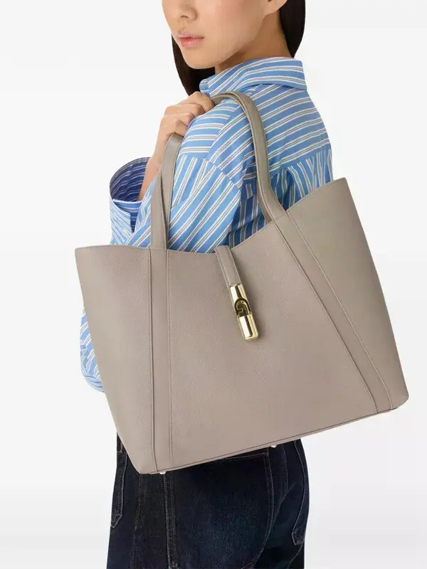 Furla Grained Leather Tote Bag With Logo Detail
