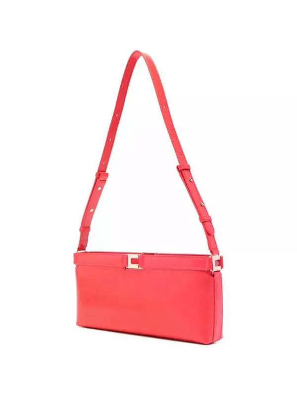 Elisabetta Franchi Naplak Effect Shoulder Bag With Gold Tone Logo Detail - Red