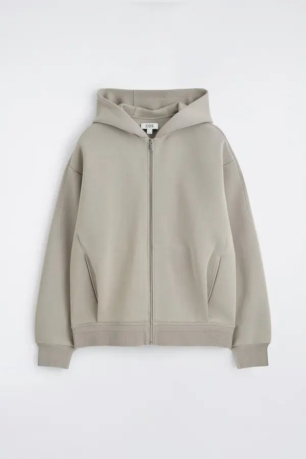 Cos Cotton-blend Piqué Zip-up Hoodie