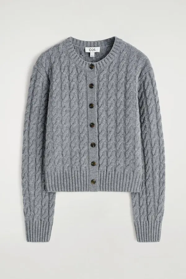 Cos Cable-knit Merino Wool Cardigan - Gray