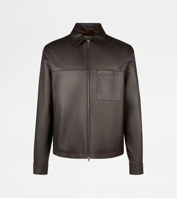 TOD'S Leather Overshirt - Brown