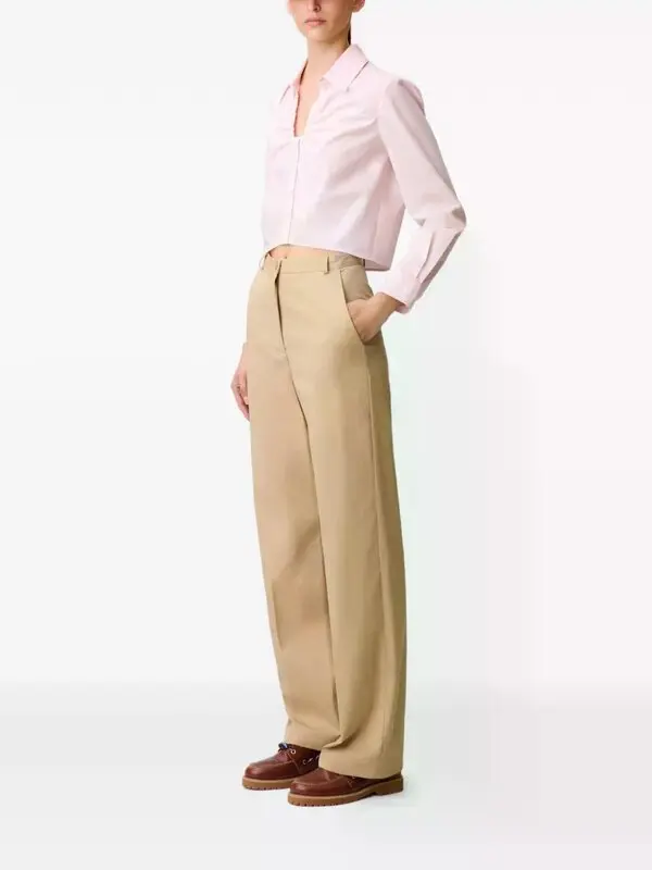 Claudie Pierlot Cropped Cotton Poplin Shirt With Gathered Neckline