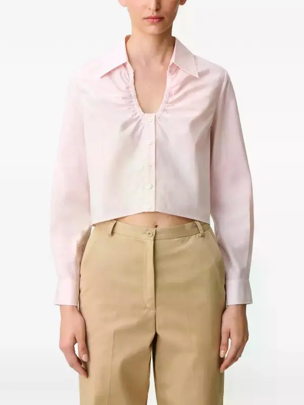 Claudie Pierlot Cropped Cotton Poplin Shirt With Gathered Neckline