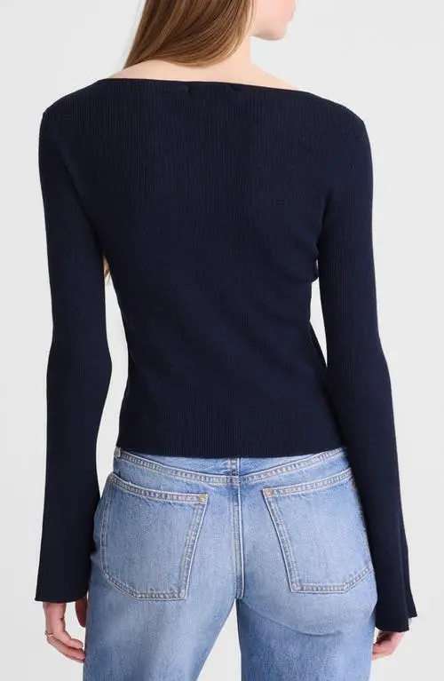 Madewell Boat Neck Flare Sleeve Wool & Silk Sweater - Dark Navy