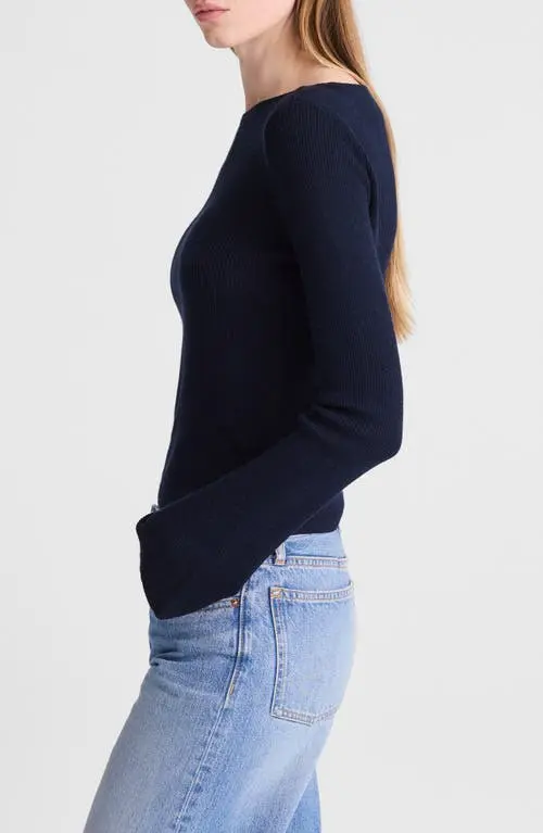 Madewell Boat Neck Flare Sleeve Wool & Silk Sweater - Dark Navy