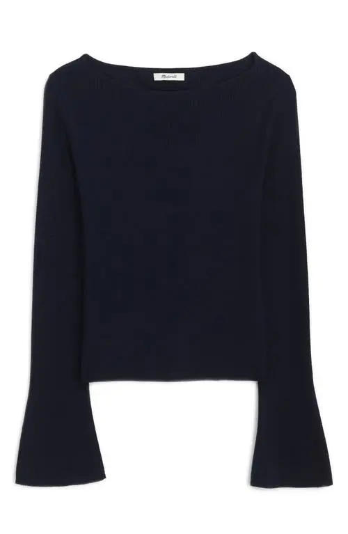 Madewell Boat Neck Flare Sleeve Wool & Silk Sweater - Dark Navy