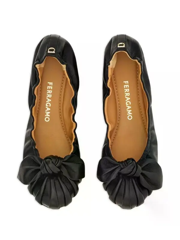 FERRAGAMO Bow-detail Draped Ballet Flats - Black
