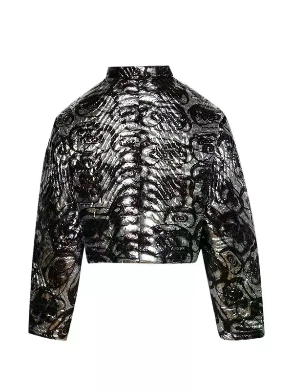 RRR123 Metallic Floral Print High Neck Jacket