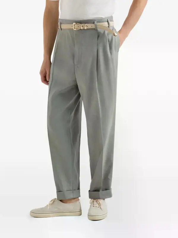 Brunello Cucinelli Linen, Virgin Wool And Mohair Gabardine Double Pleat Trousers