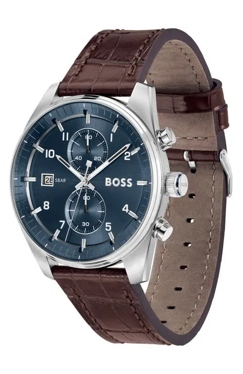 BOSS Chronograph Croc-embossed Leather Strap Watch