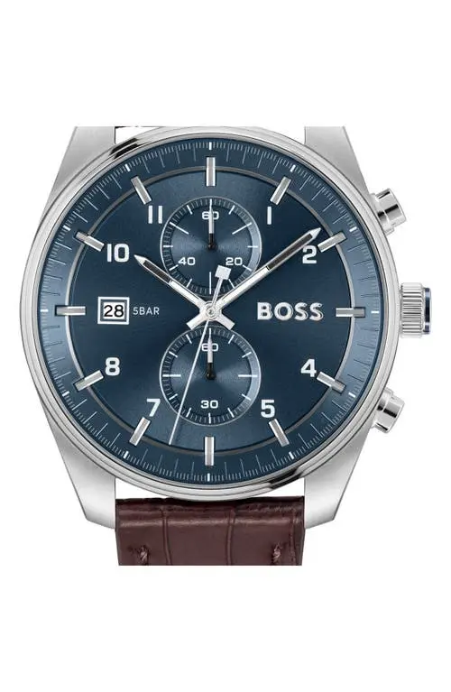 BOSS Chronograph Croc-embossed Leather Strap Watch