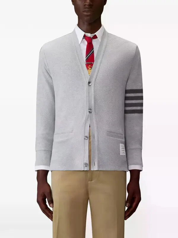 Thom Browne 4-bar Textured-pique Cardigan - Grey