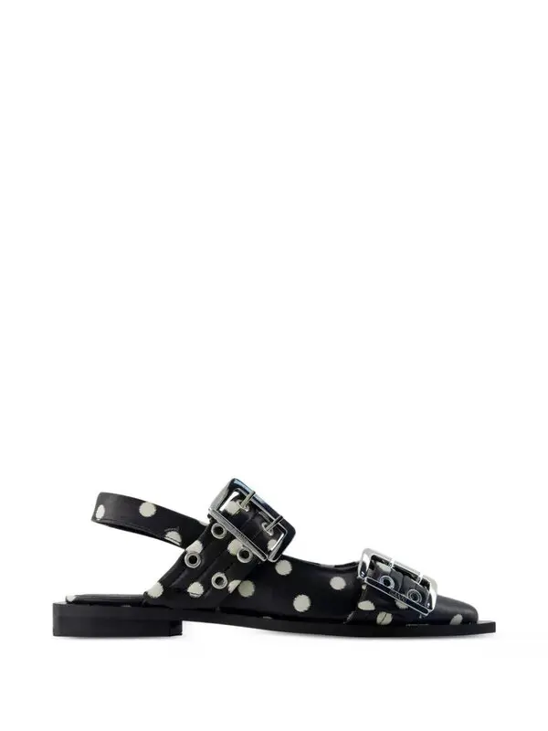 GANNI Buckled Polka-dot Flat Pumps - Black