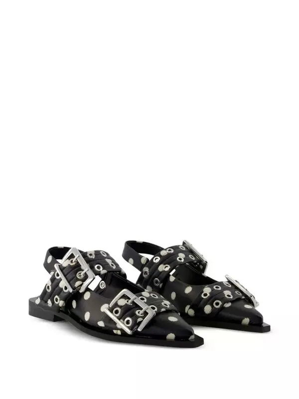 GANNI Buckled Polka-dot Flat Pumps - Black