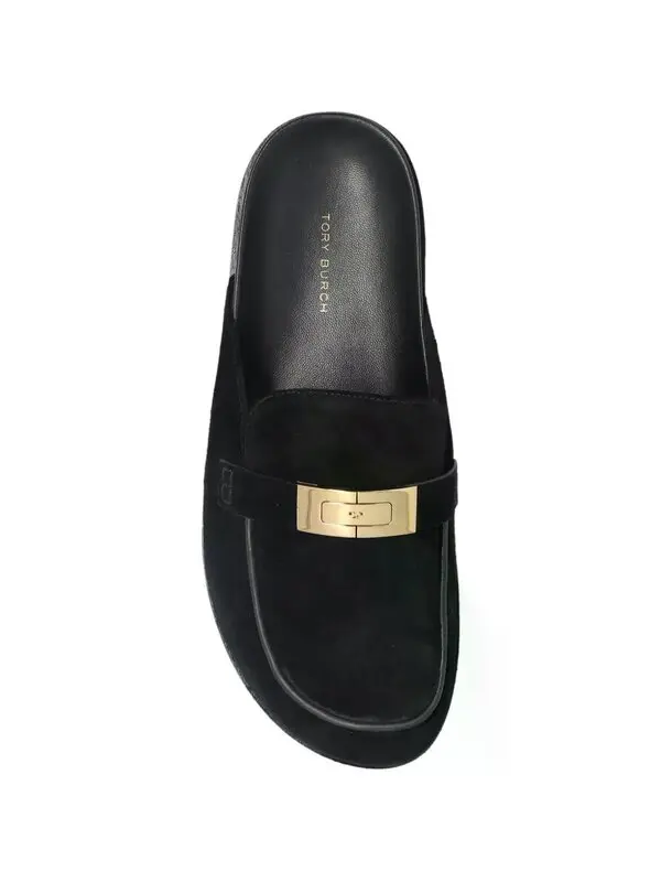 Tory Burch Leelee Suede Mules With T-lock Hardware - Black