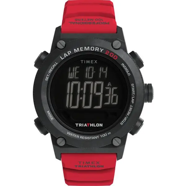 TIMEX® Ironman® Triathlon Digital 200-lap Silicone Strap Watch - Black/red Digital