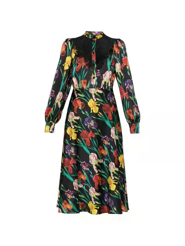 NISSA Lace-insert Printed Midi Dress