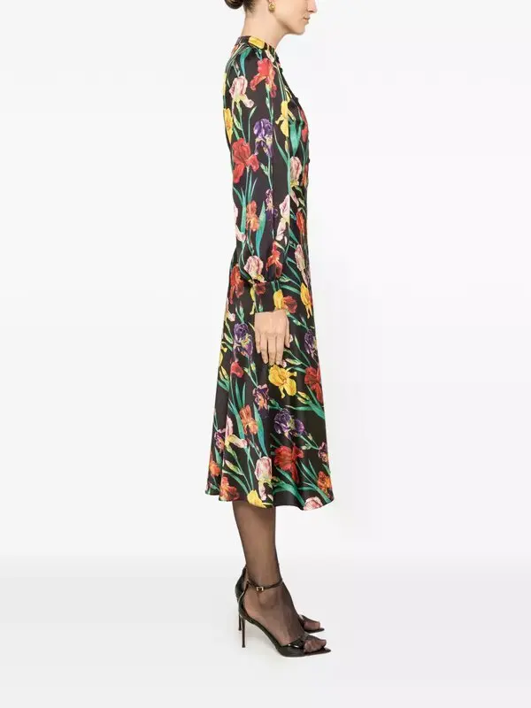 NISSA Lace-insert Printed Midi Dress