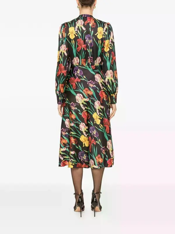 NISSA Lace-insert Printed Midi Dress