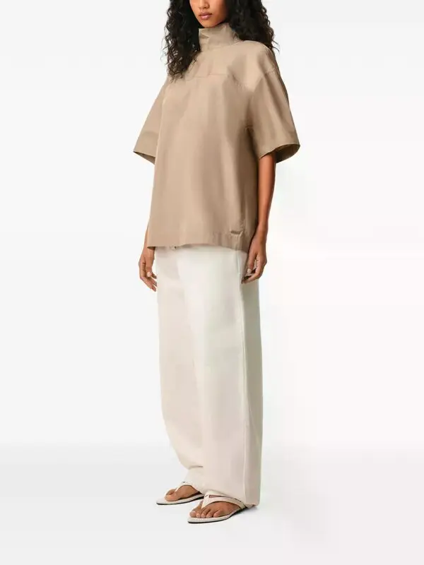 AMI Paris Cotton Stand-up Collar Short Sleeve Top