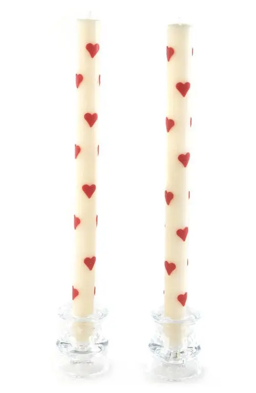 MACKENZIE-CHILDS Set Of 2 Red Heart Taper Dinner Candles - Hearts