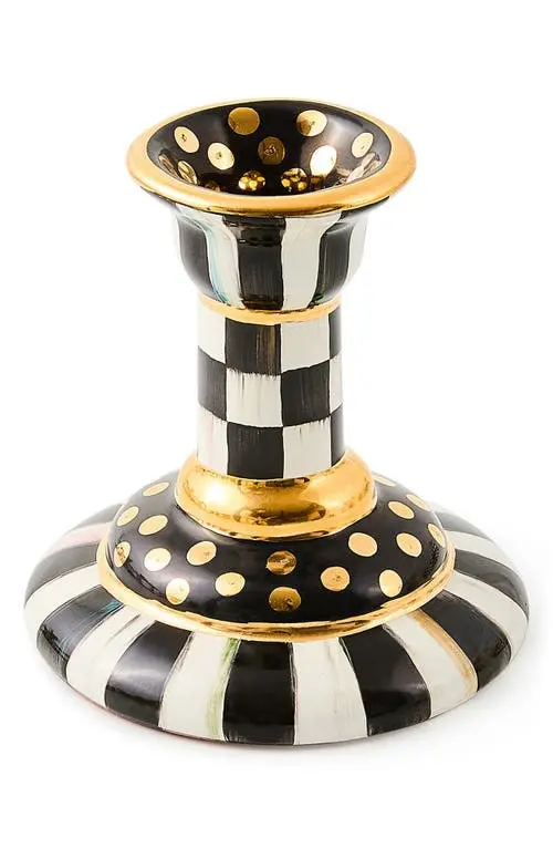 MACKENZIE-CHILDS Courtly Check Large Ceramic Candleholder - Black/white