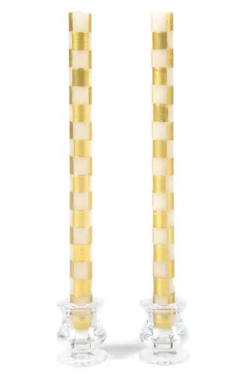 MACKENZIE-CHILDS Set Of 2 Gold Check Dinner Candles - Gold/ivory