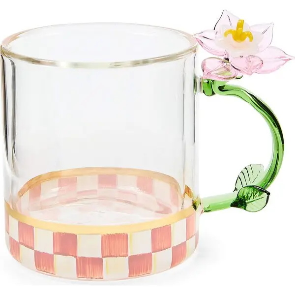 MACKENZIE-CHILDS Check Flower Glass Mug - Rosy