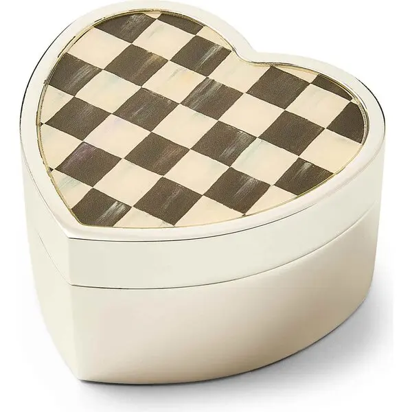 MACKENZIE-CHILDS Courtly Check Heart Trinket Box - Black/white