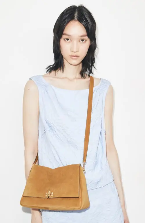 Tory Burch Charlie Suede Shoulder Bag - Toffee