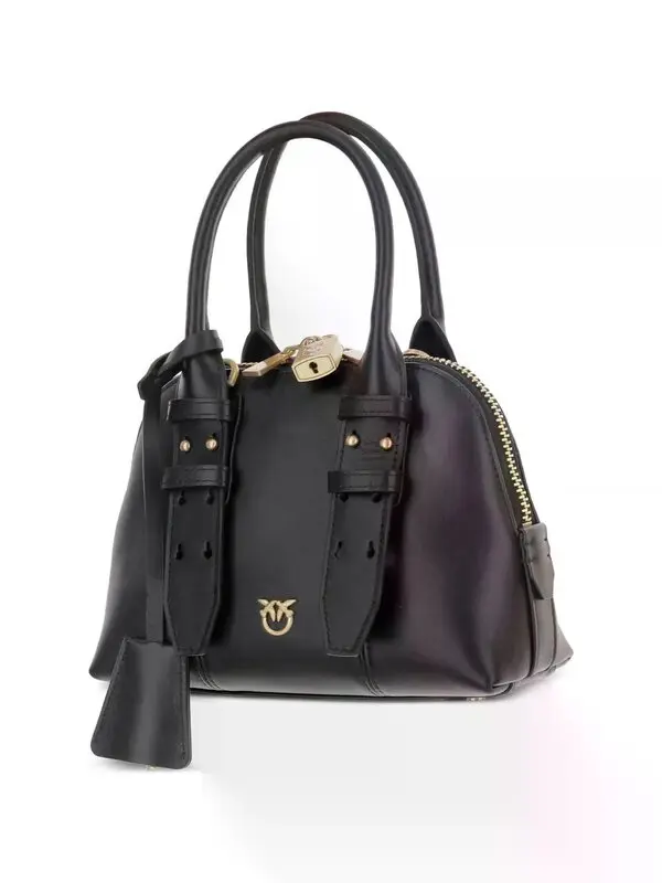Pinko Mini Escape Love Birds Padlock Leather Tote Bag - Black