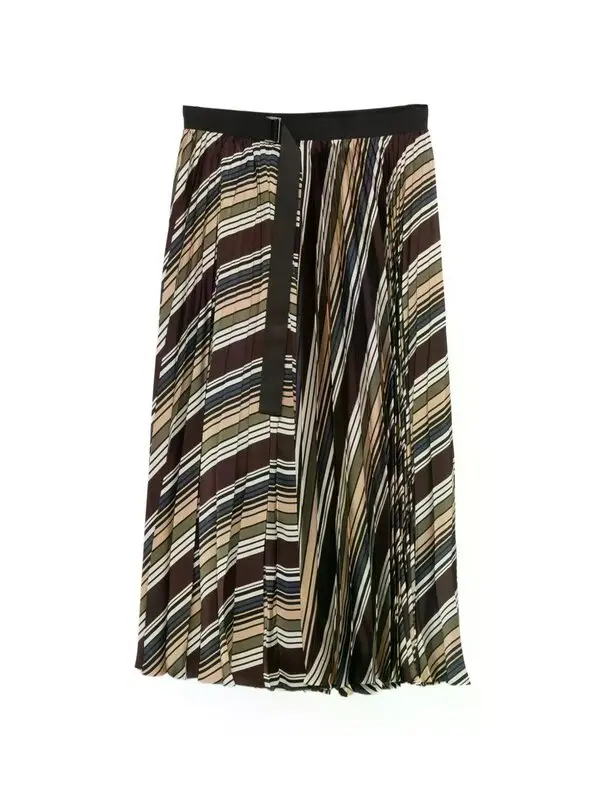 Sacai Striped Pleated Midi Skirt