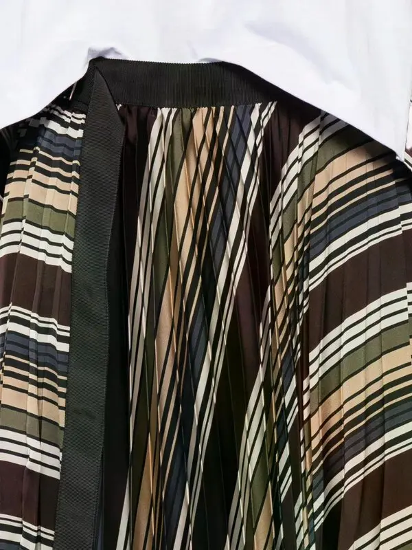 Sacai Striped Pleated Midi Skirt