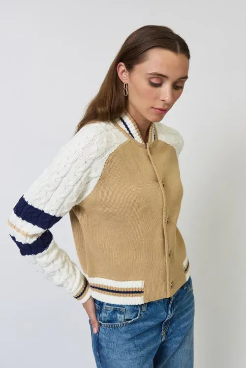 Central Park West Chloe Cable Sleeve Knit Bomber