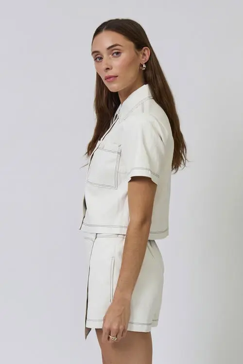 Central Park West Chelsea Faux Leather Cropped Jacket - Bone