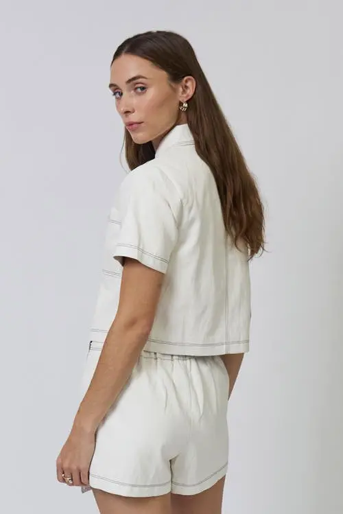 Central Park West Chelsea Faux Leather Cropped Jacket - Bone