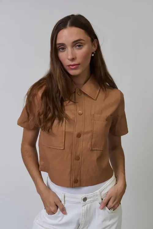 Central Park West Chelsea Faux Leather Cropped Jacket - Brown