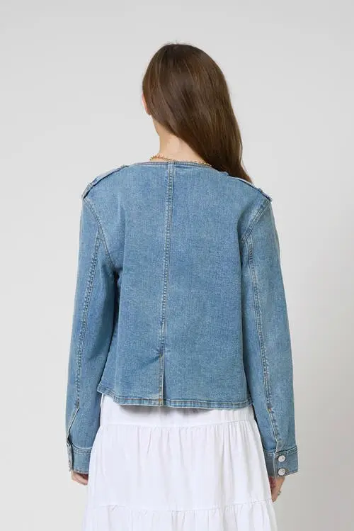 Central Park West Nevada Collarless Denim Jacket