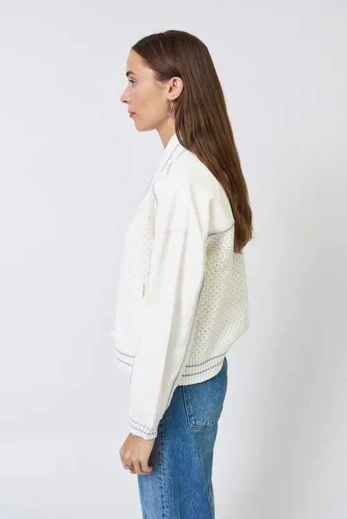 Central Park West Ophelia Faux Leather And Crochet Bomber Jacket