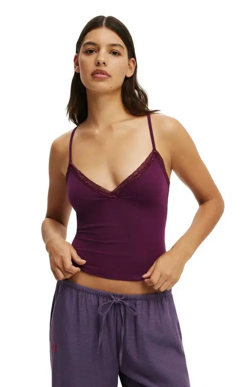 Cotton:on Dreamy Soft Lace Triangle Cami - Blackcurrant
