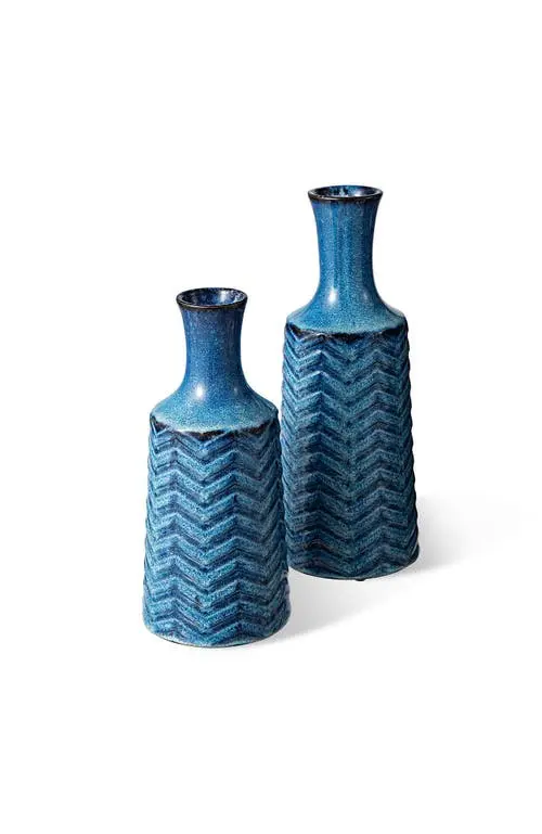 GLITZHOME Set Of 2 Modern Chevron Ceramic Table Vases